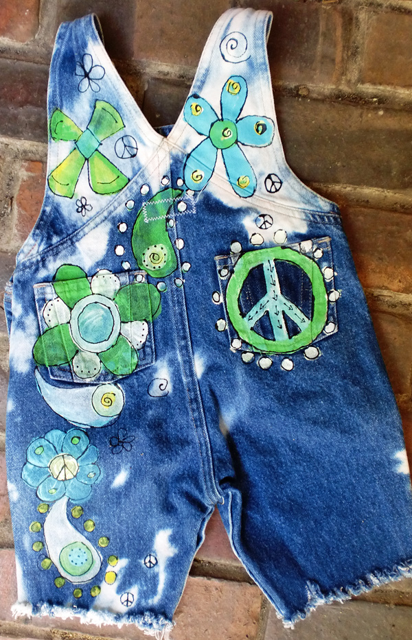 Custom painted peace and paisley overalls